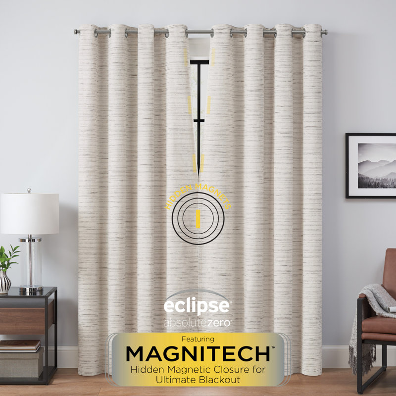 Eclipse Curtains Eclipse Branson Magnitech 100% Blackout Curtain, Grommet, Seamless Magnetic ...